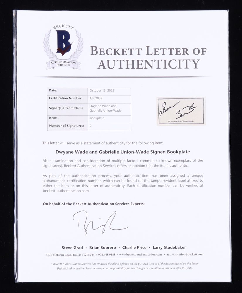 Dwayne Wade & Gabrielle Union-Wade Signed "Shady Baby" Hardcover Book ...