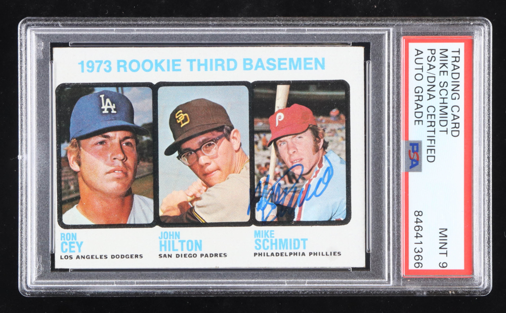 Mike Schmidt Signed Ron Cey / John Hilton / Mike Schmidt RC 1973 Topps ...
