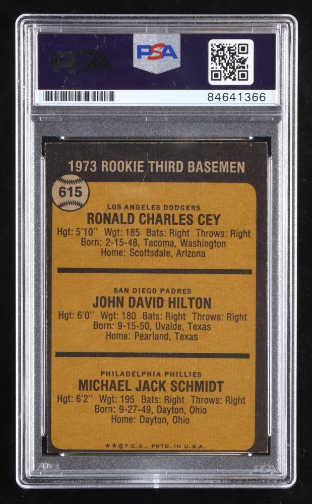 Mike Schmidt Signed Ron Cey / John Hilton / Mike Schmidt RC 1973 Topps ...
