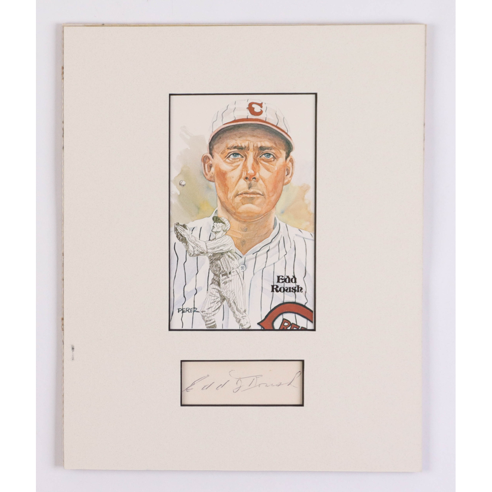 Edd Roush Signed Reds 8x10 Custom Matted Cut Display (Beckett ...