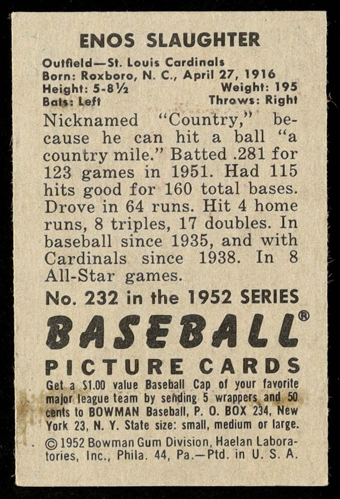 Enos Slaughter 1952 Bowman #232 | Pristine Auction