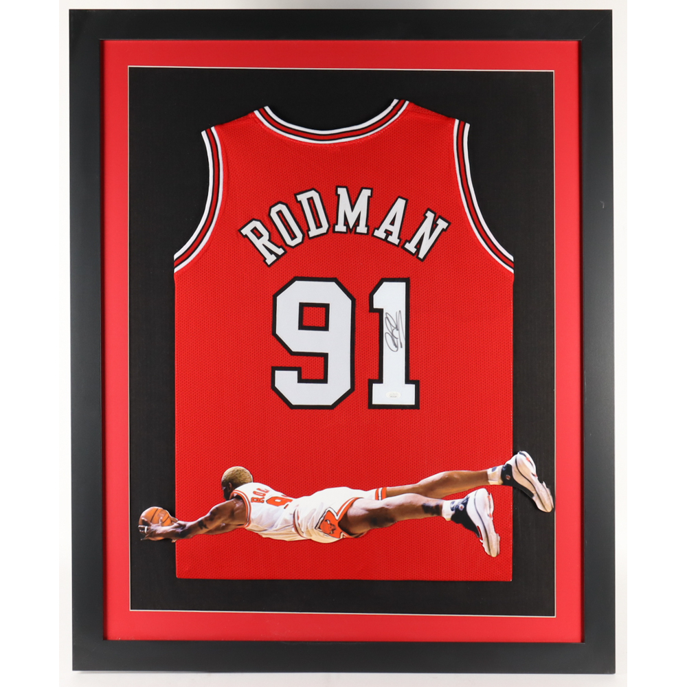 Dennis Rodman Signed 35x43 Custom Framed Jersey Display (JSA ...
