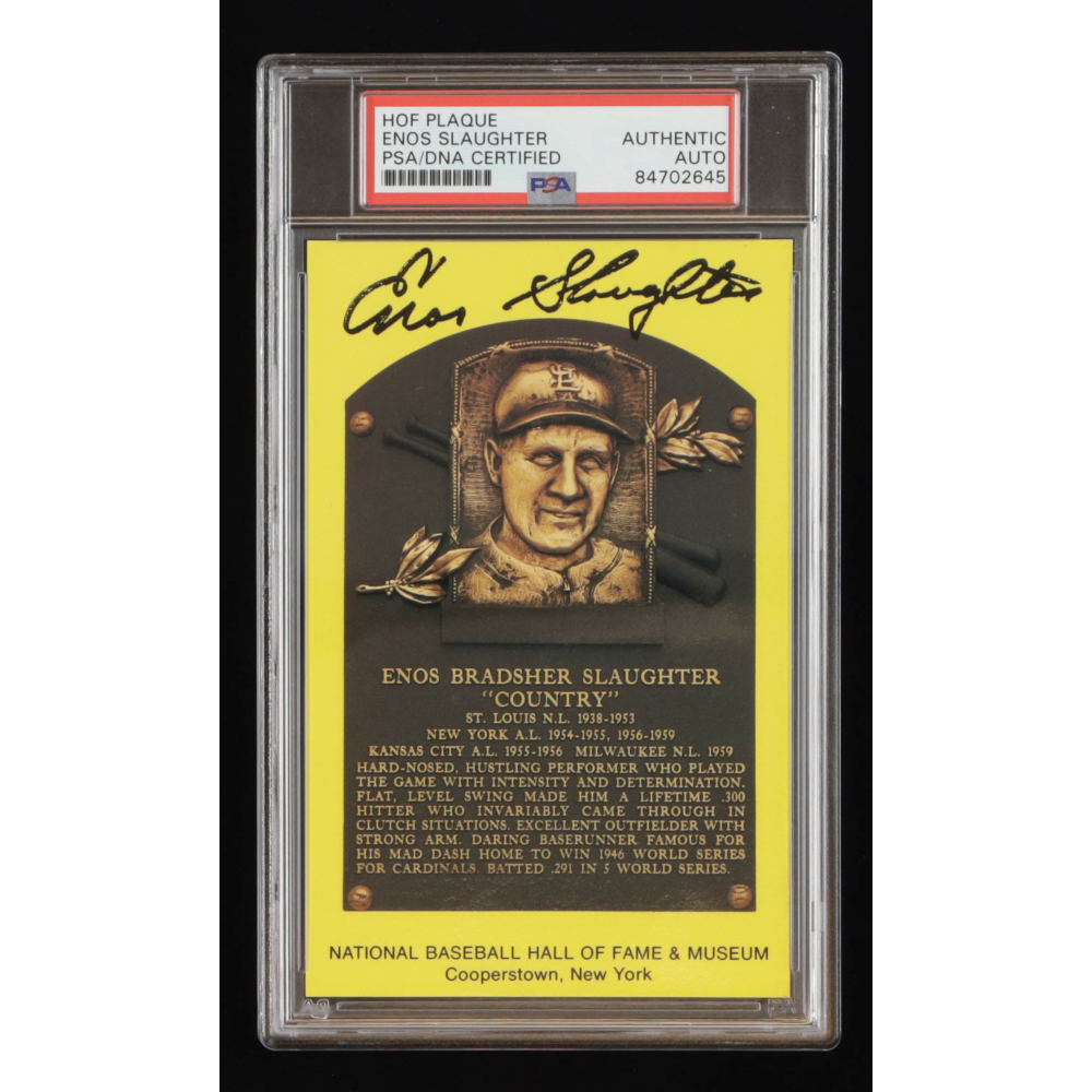 Enos Slaughter Signed Hall of Fame Plaque Postcard (PSA) | Pristine Auction
