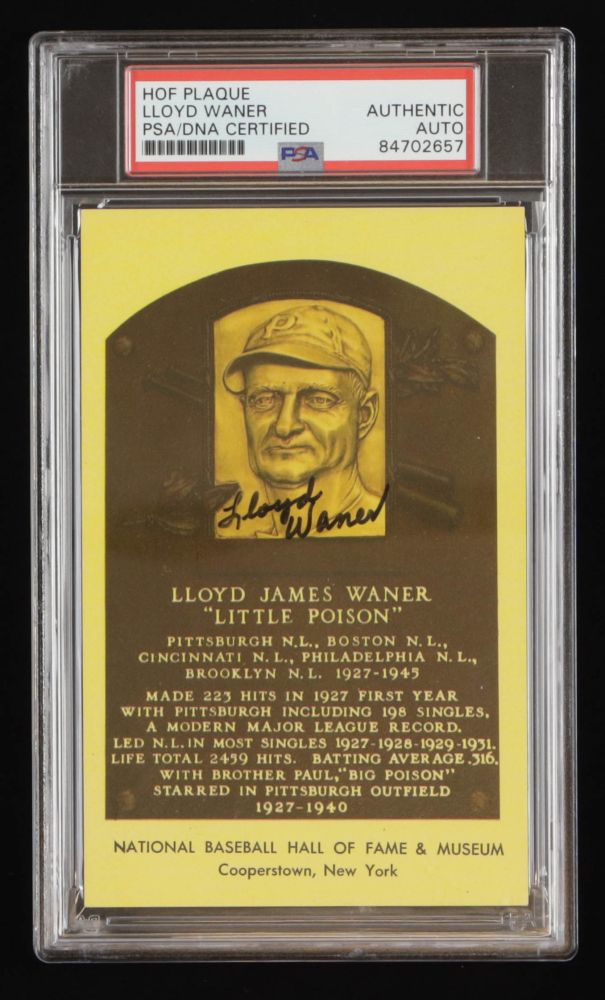 Lloyd Waner Signed Hall of Fame Plaque Postcard (PSA) | Pristine Auction