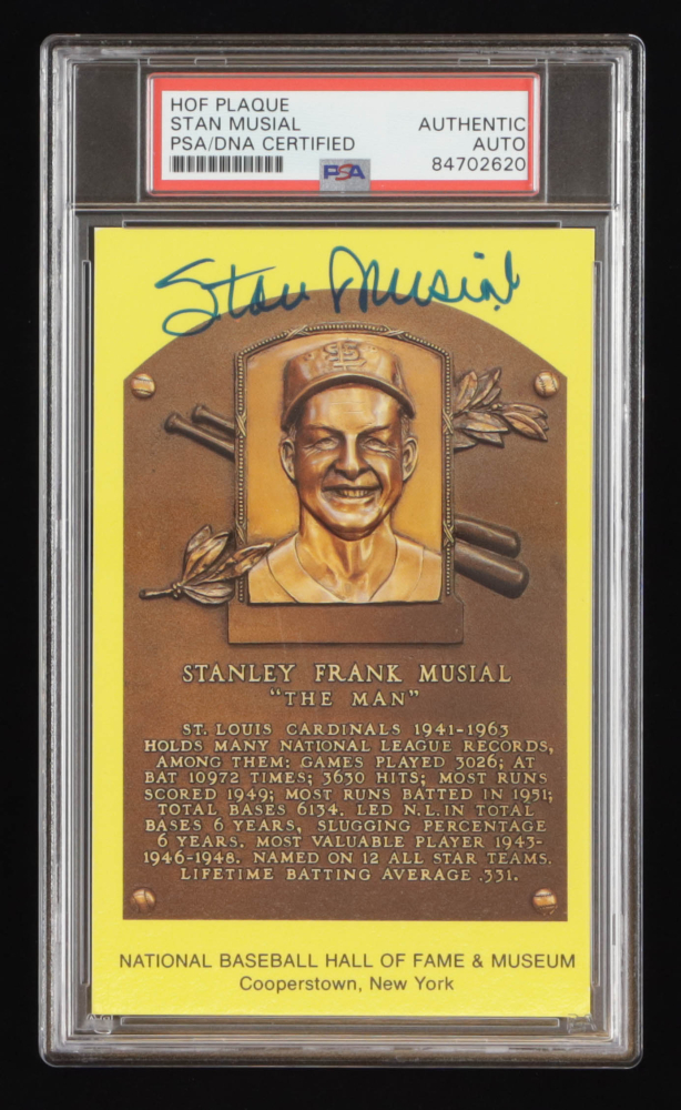 Stan Musial Signed Hall of Fame Plaque Postcard (PSA) | Pristine Auction