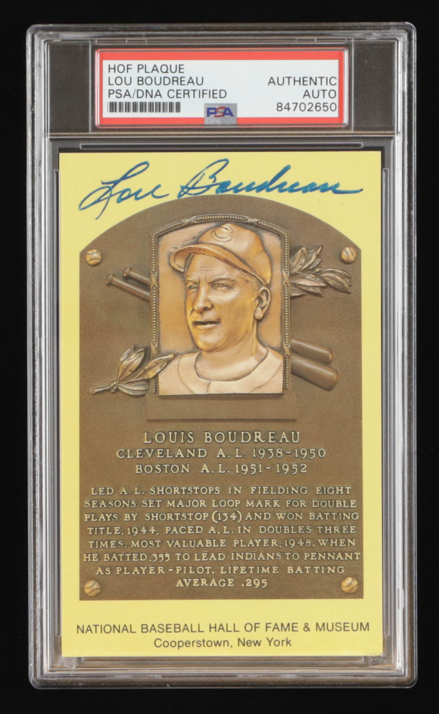 Lou Boudreau Signed Hall of Fame Plaque Postcard (PSA) | Pristine Auction