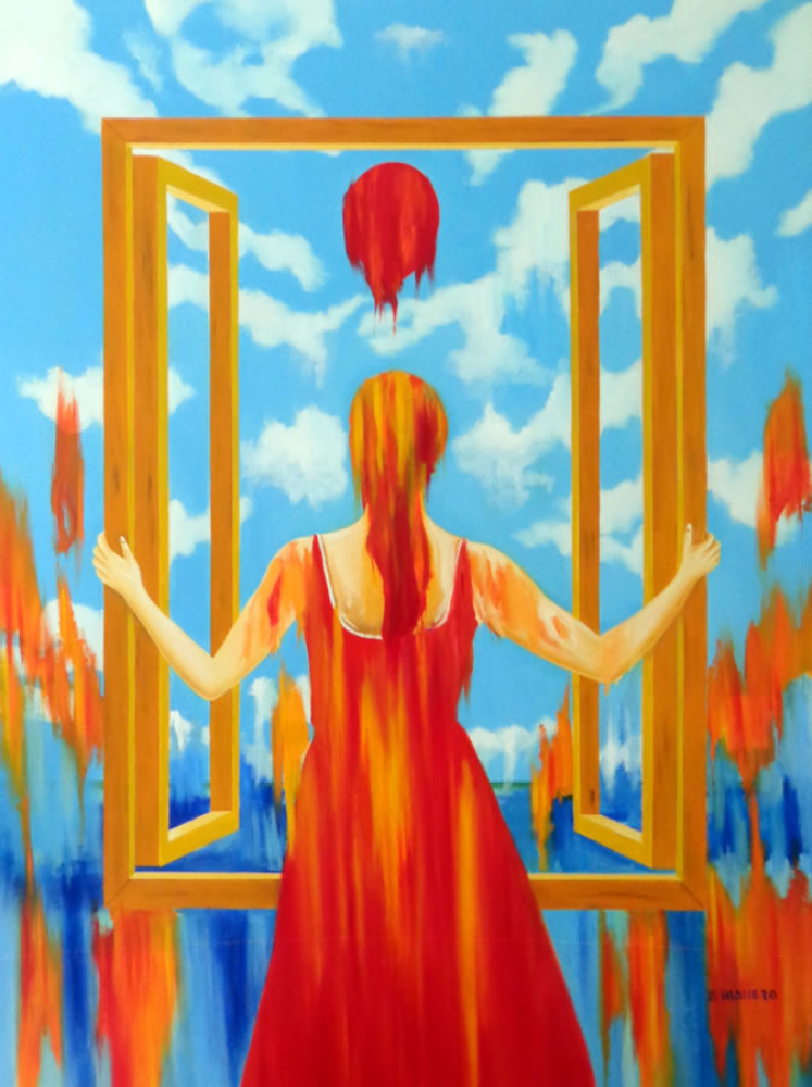 Hector Monroy Signed "Beyond The Window" 24x32 Oil Painting on Canvas ...