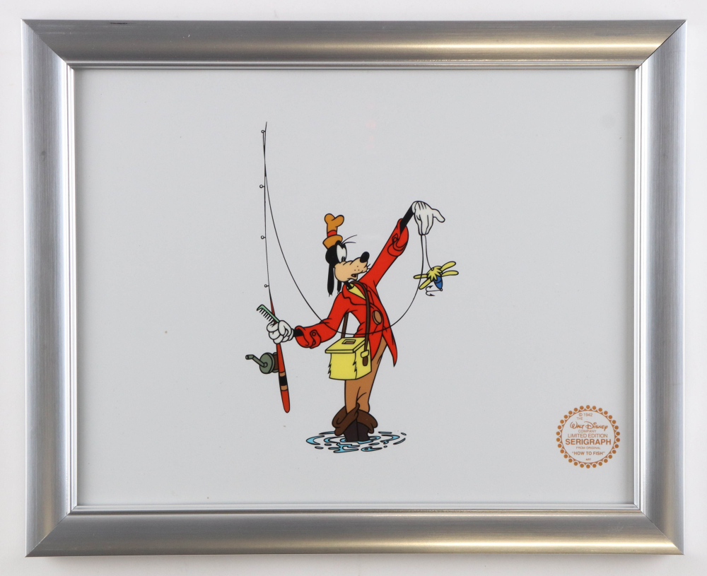 1942 Walt Disney "How to Fish" LE Custom Framed Two-Piece Animation Cel ...