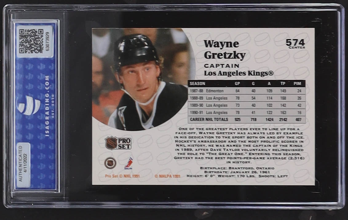 Wayne Gretzky 1991-92 Pro Set #574 CAP (ISA 9) | Pristine Auction
