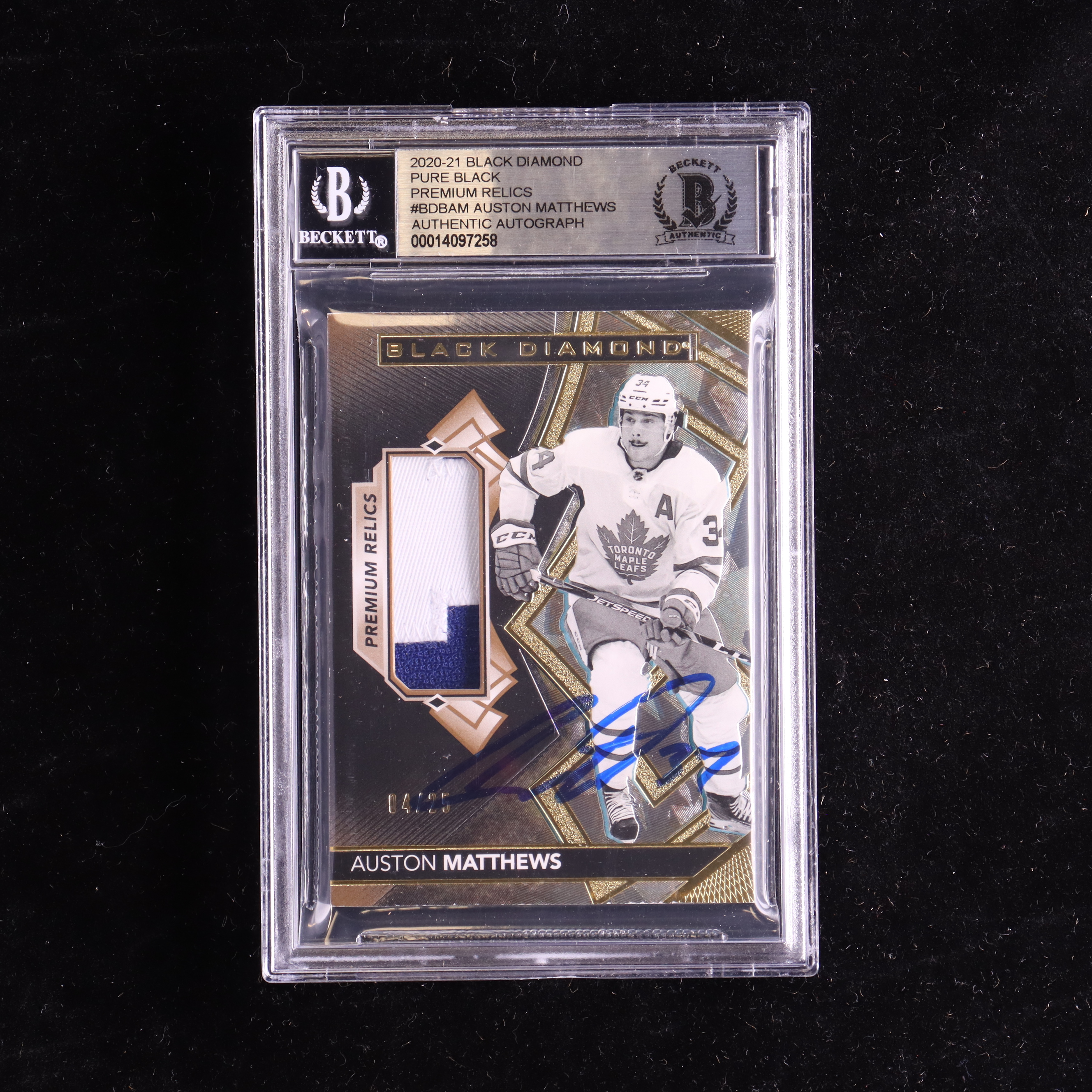 Auston Matthews Signed 2020-21 Black Diamond Pure Black Premium Relics ...