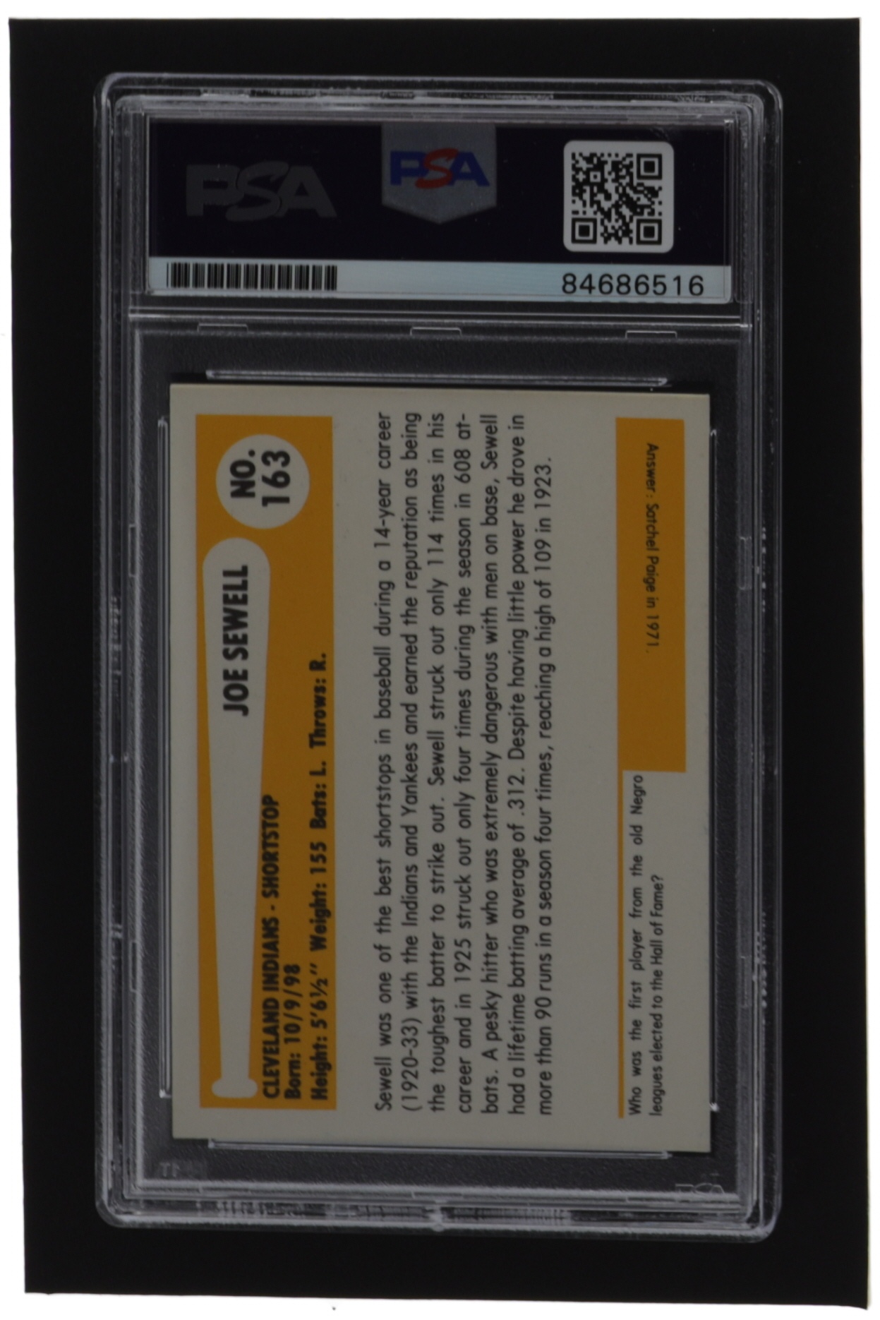 Joe Sewell Signed 1980-87 SSPC HOF #163 (PSA) | Pristine Auction