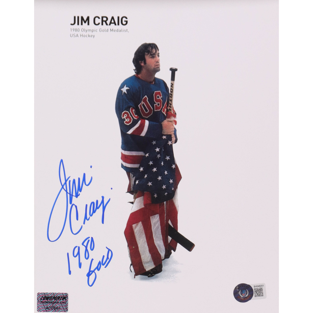 Jim Craig Signed Team USA 8x10 Photo Inscribed "1980 Gold" (Beckett ...