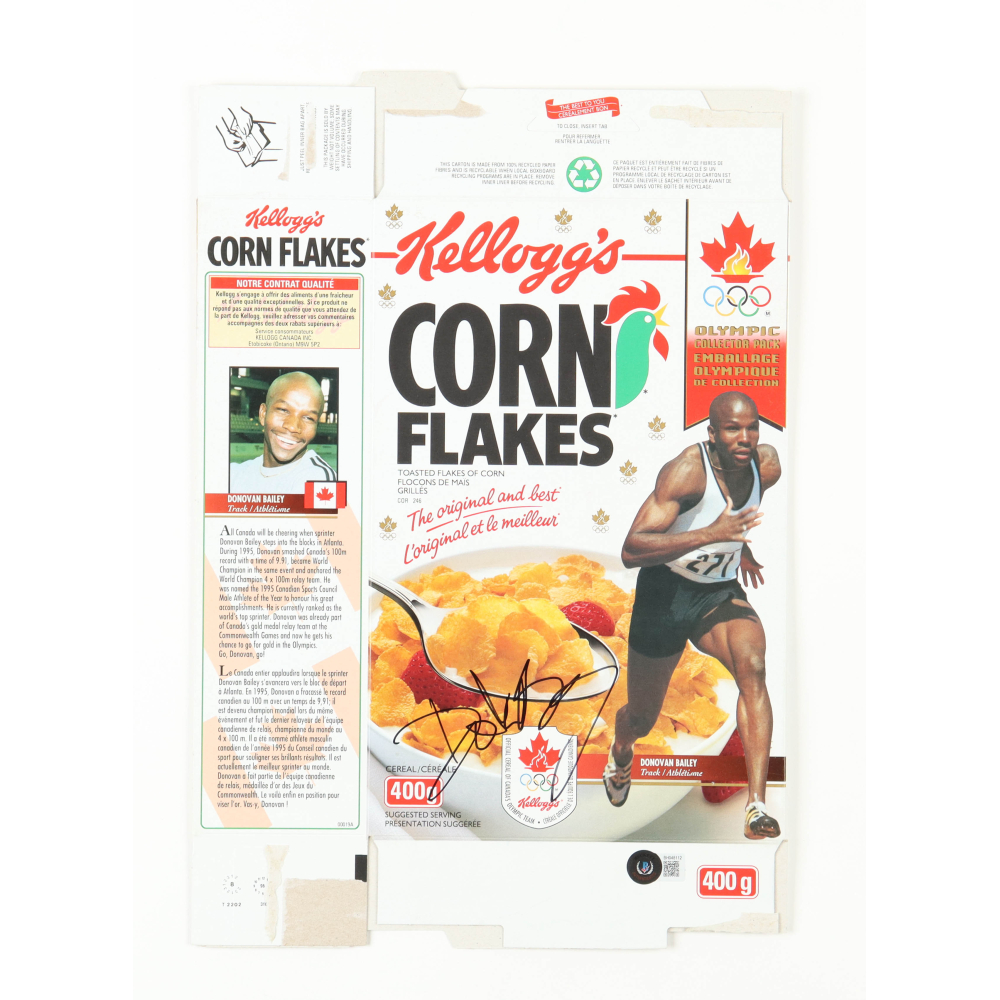 Donovan Bailey Signed Corn Flakes Cereal Box (Beckett) | Pristine Auction
