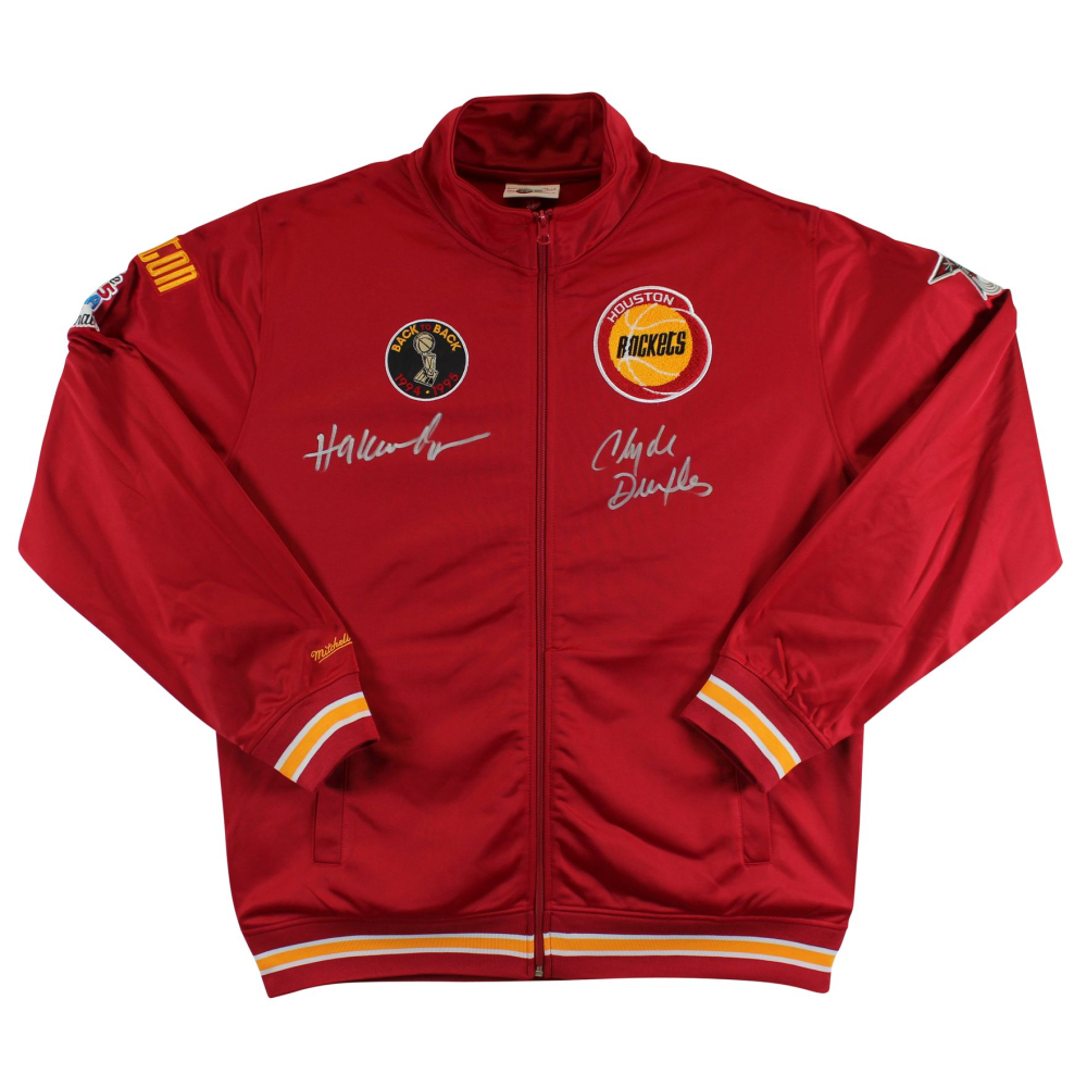 Hakeem Olajuwon & Clyde Drexler Signed Rockets Majestic Warm-Up Jacket ...