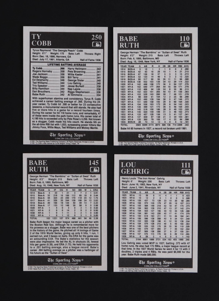 1991 Conlon The Sporting News Complete Set of (330) Baseball Cards ...