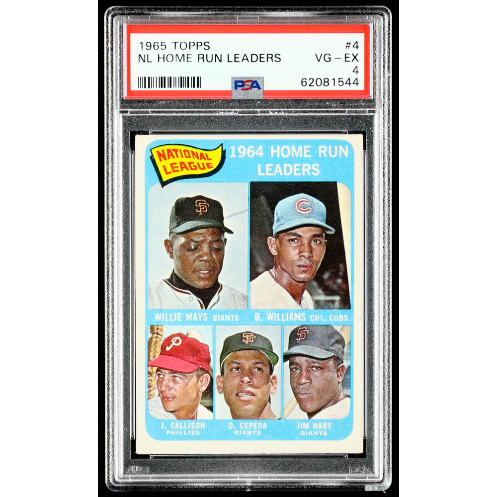 1965 Topps #4 NL Home Run Leaders / Willie Mays / Billy Williams / Jim ...