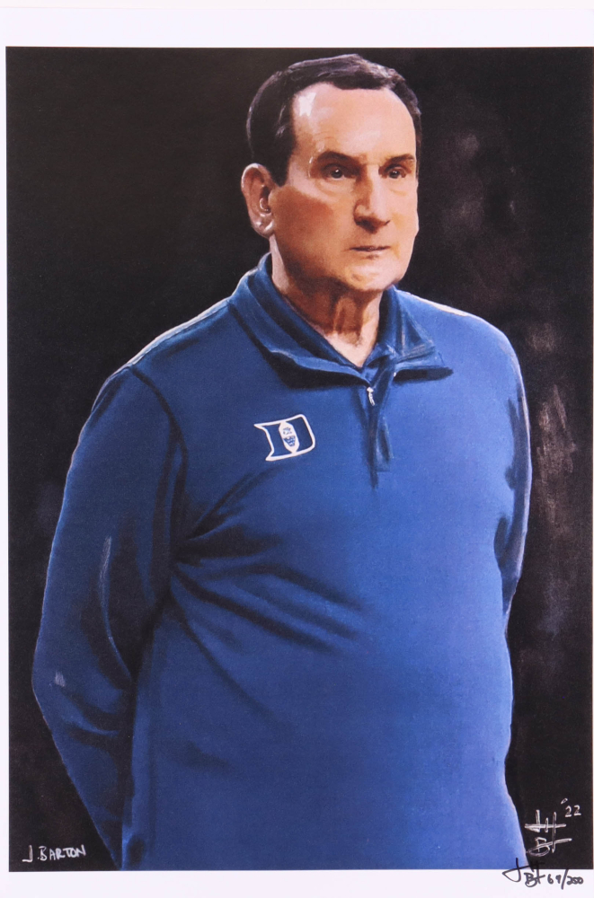 Mike Krzyzewski - Duke Blue Devils - Joshua Barton 12x18 Signed Limited ...
