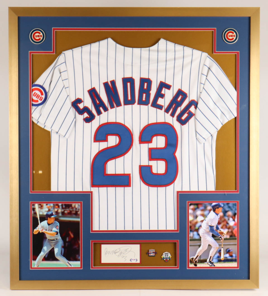 Ryne Sandberg Signed 32x36 Custom Framed Cut Display With (2) HOF ...