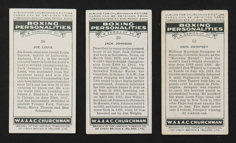 1938 Churchman's Boxing Personalities Complete Set of (50) Cards with ...