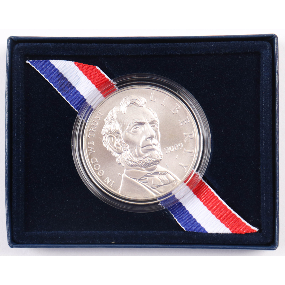 2009 Abraham Lincoln Commemorative $1 Silver Dollar with Display Case ...