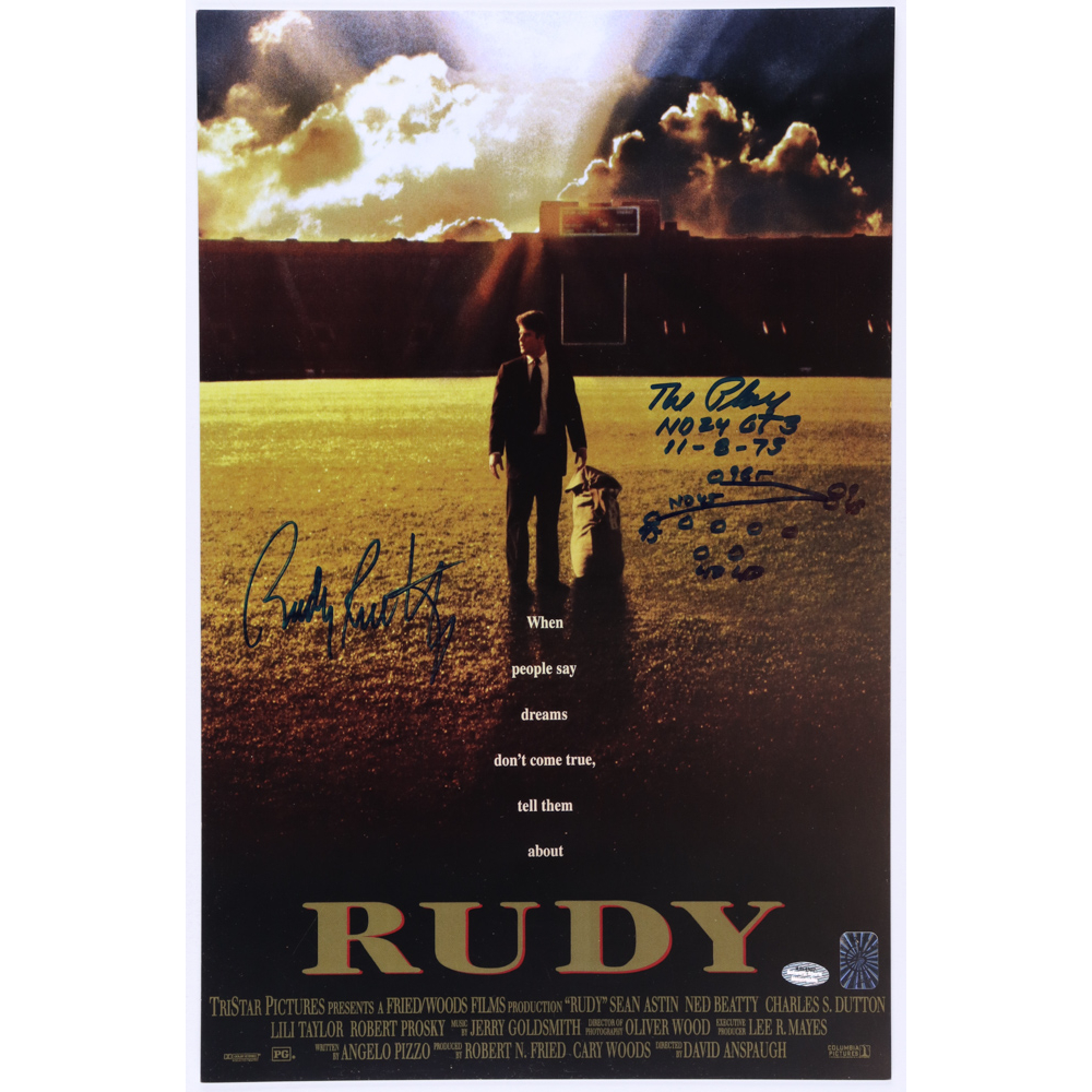 Rudy Ruettiger Signed "Rudy" 11x17 Movie Poster Inscribed "The Play ...