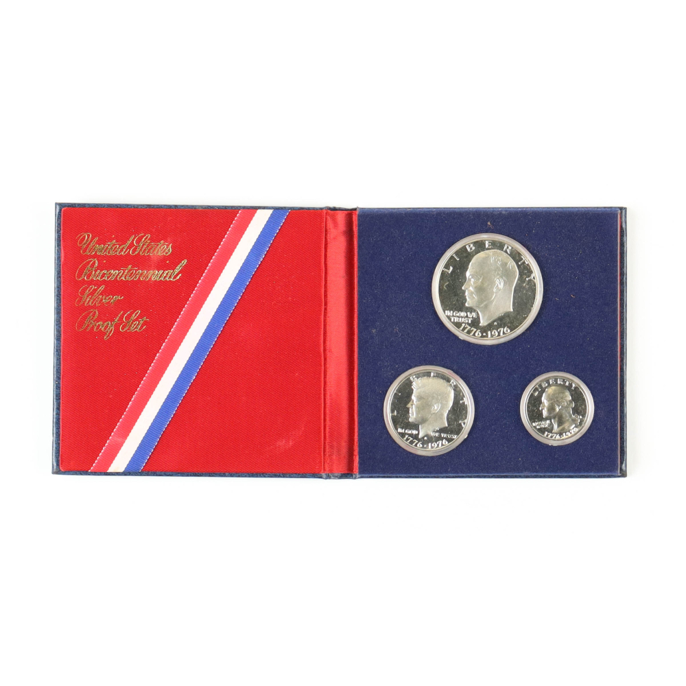 1776 - 1976 United States Bicentennial Silver Proof Set with (3) Coins ...