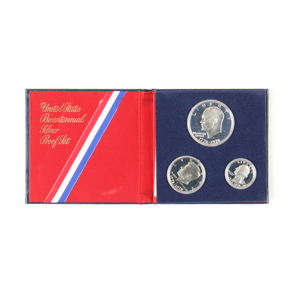 1776 - 1976 United States Bicentennial Silver Proof Set with (3) Coins ...