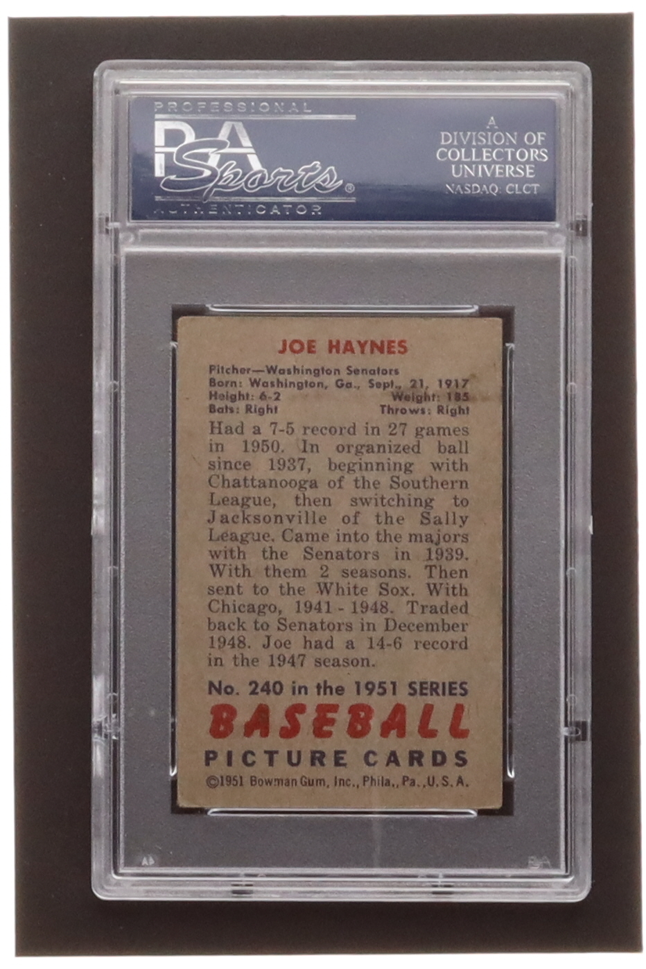 Joe Haynes 1951 Bowman #240 (PSA 4) | Pristine Auction