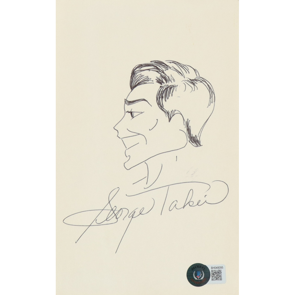 George Takei Signed 5x8 Cut with Hand-Drawn Sketch (Beckett) | Pristine ...