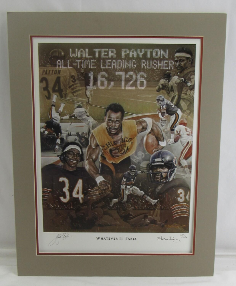 Walter Payton Signed Bears Custom Matted Lithograph Display (Payton ...