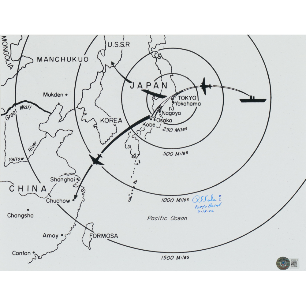 Richard E. Cole Signed Tokyo Doolittle Raid Map 11x14 Photo Inscribed ...