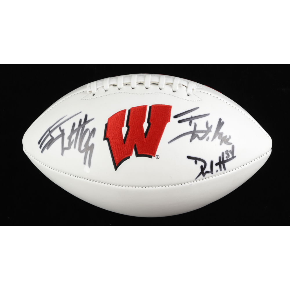 J. J. Watt, TJ Watt & Derek Watt Signed Wisconsin Badgers Logo Football ...