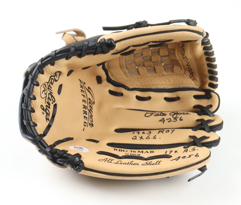 Pete Rose Signed Rawlings Baseball Glove with Multiple Inscriptions ...