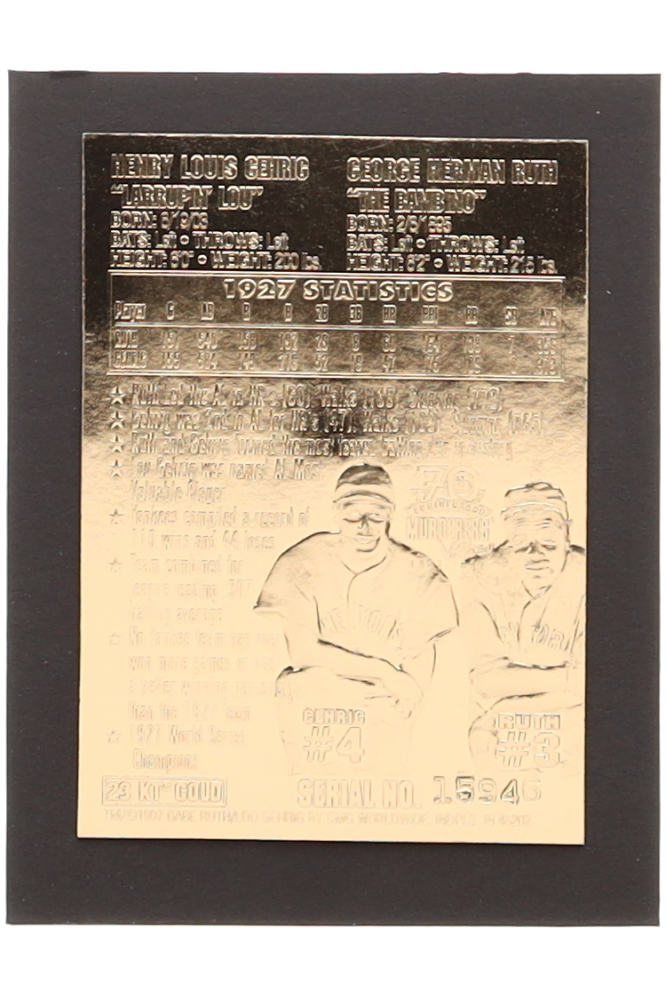 Babe Ruth & Lou Gehrig 1997 70th Anniversary Murderers' Row 23KT Gold ...