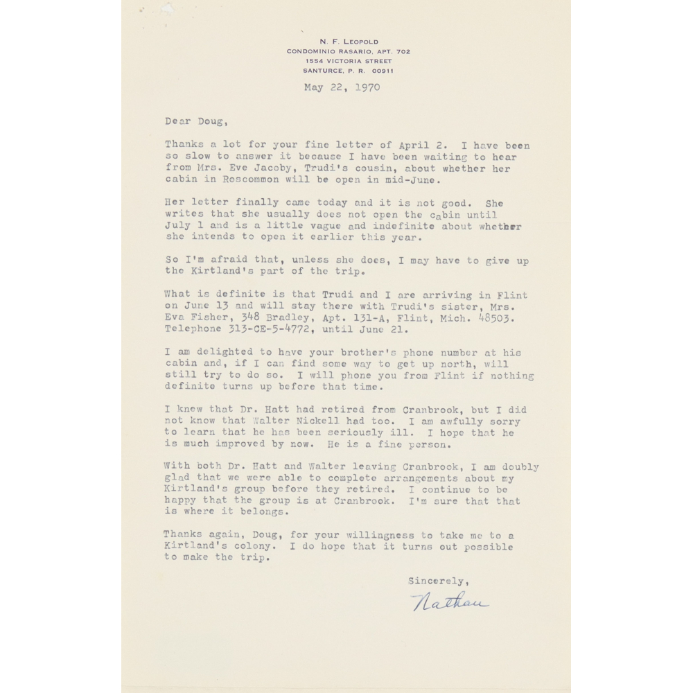 Nathan Leopold Jr. Signed Letter (Beckett) | Pristine Auction