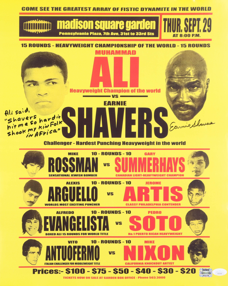 Earnie Shavers Signed "Muhammad Ali vs. Earnie Shavers" 16x20 Fight ...