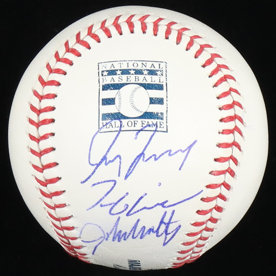 Greg Maddux, Tom Glavine & John Smoltz Signed OML Hall of Fame Logo ...