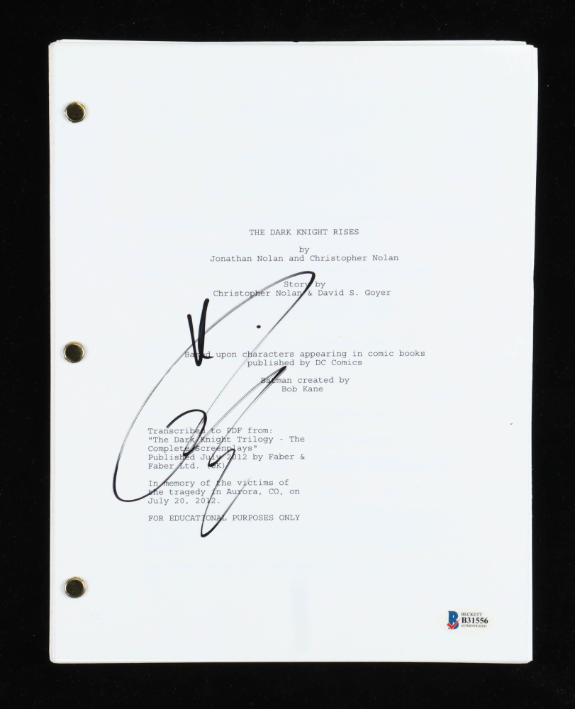 Tom Hardy Signed "The Dark Knight Rises" Full Replica Script (Beckett ...