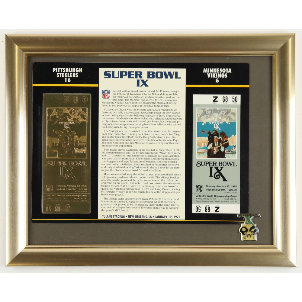 Super Bowl IX Commemorative 9x12 Score Card Display with 23kt Gold ...