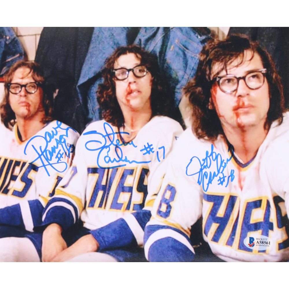 Dave Hanson, Steve Carlson & Jeff Carlson Signed "Slap Shot" 8x10 Photo ...