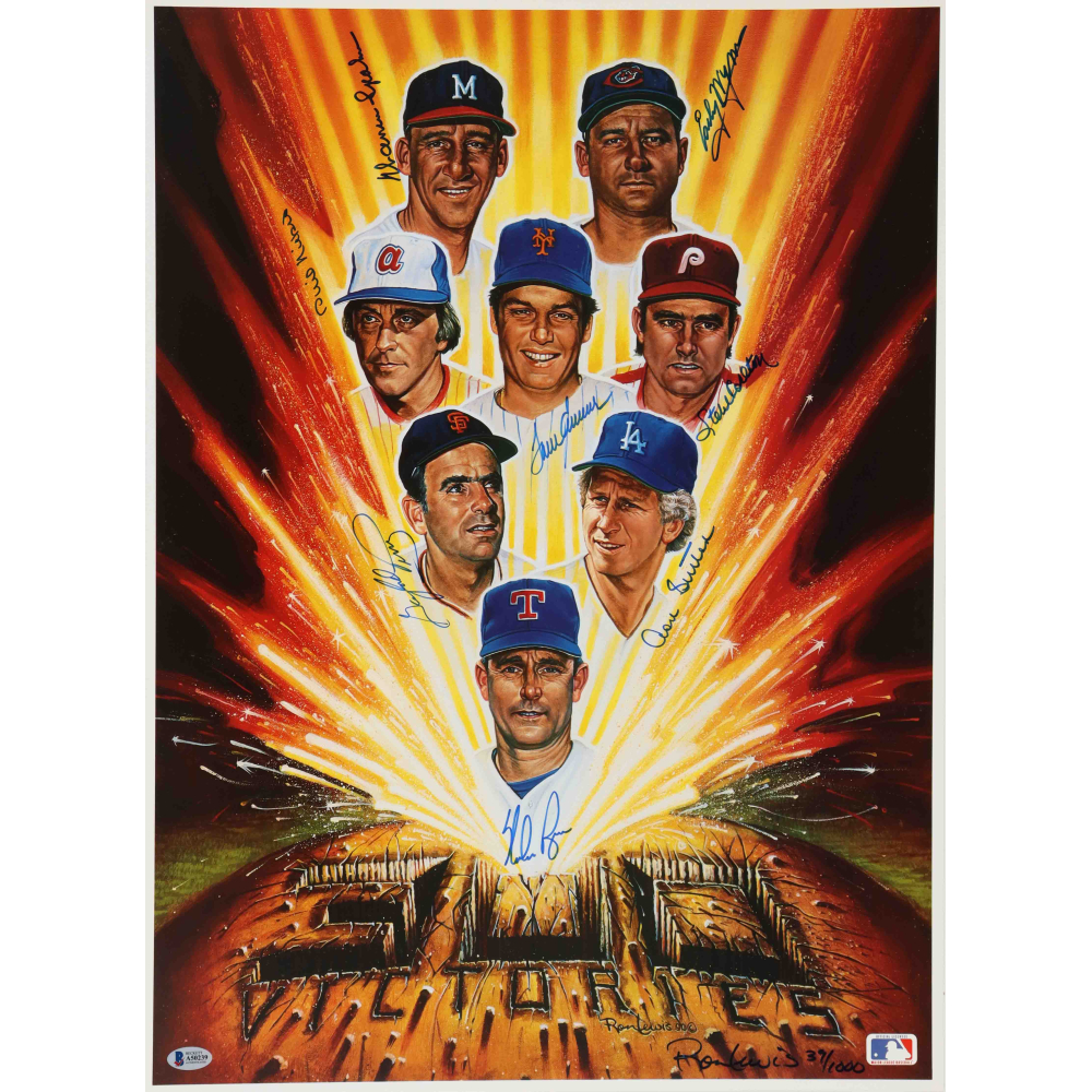 "300 Win Club" LE 17x26 Lithograph Signed by (8) with Warren Spahn ...