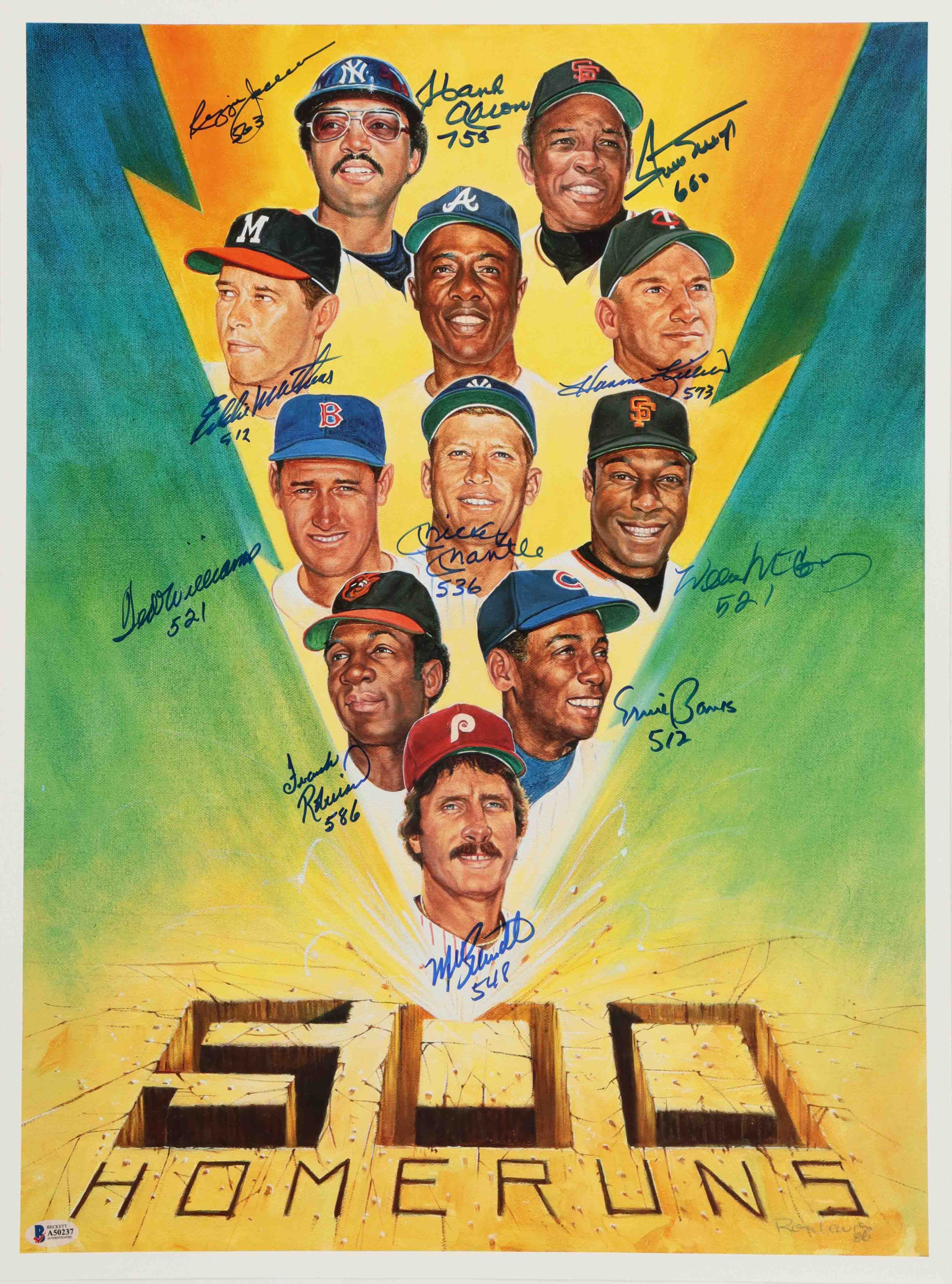 "500 Home Run Club" 17x26 Print Signed by (11) with Ted Williams, Hank ...