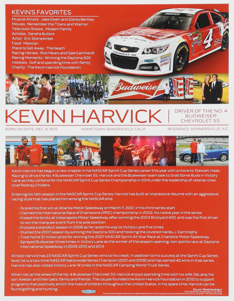 Kevin Harvick Signed NASCAR 8x10 Photo (PSA) | Pristine Auction