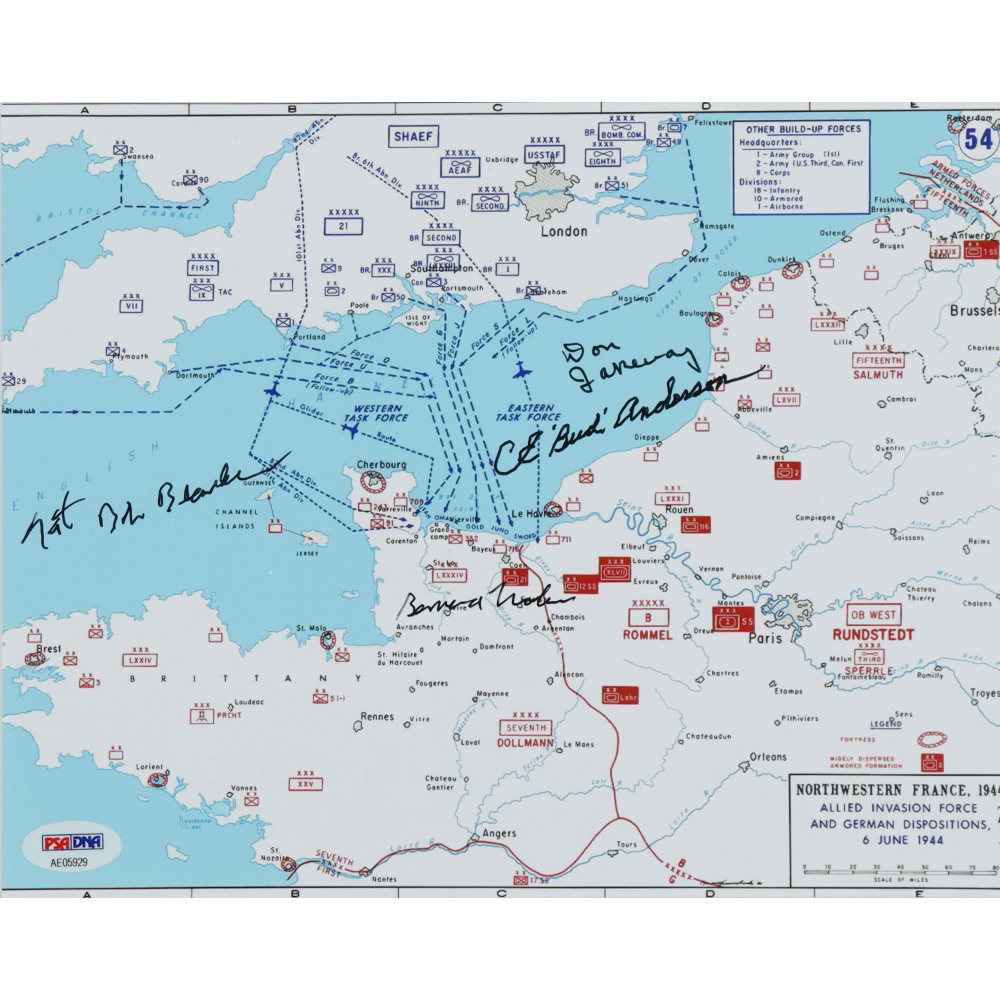 WWII Flight Route 8x10 Photo Signed by Bud Anderson, Don Jakeway, Bob ...