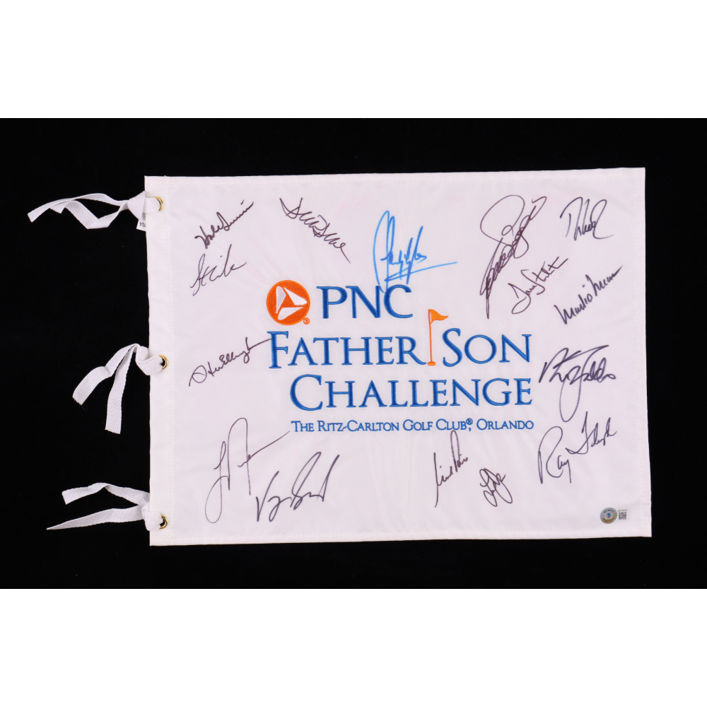 PNC Father/Son Challenge Pin Flag Signed by (15) with Ray Floyd, Vijay ...