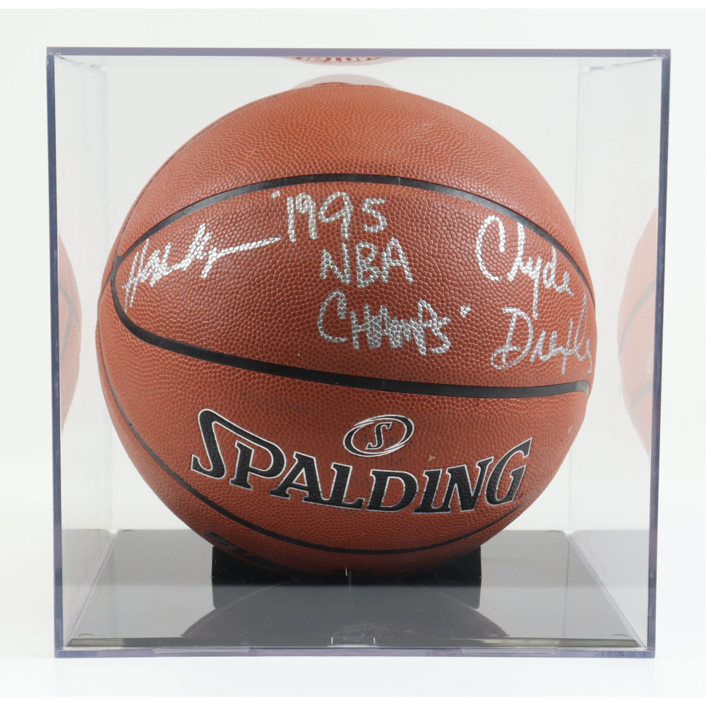 Clyde Drexler & Hakeem Olajuwon Signed Basketball Inscribed "1995 NBA ...