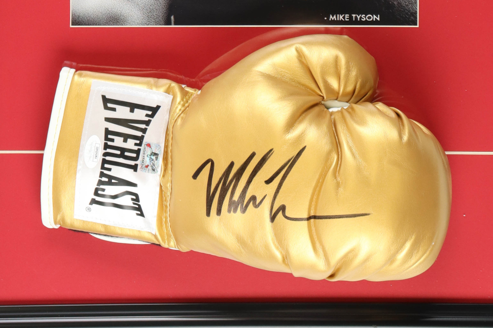 Mike Tyson Signed Custom Framed Everlast Gold Boxing Glove Display Jsa