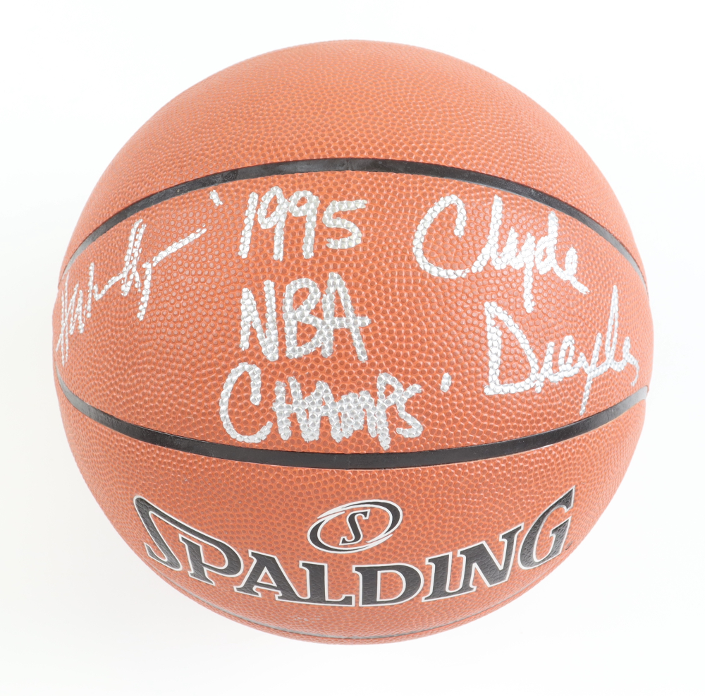Clyde Drexler & Hakeem Olajuwon Signed Basketball Inscribed "1995 NBA ...