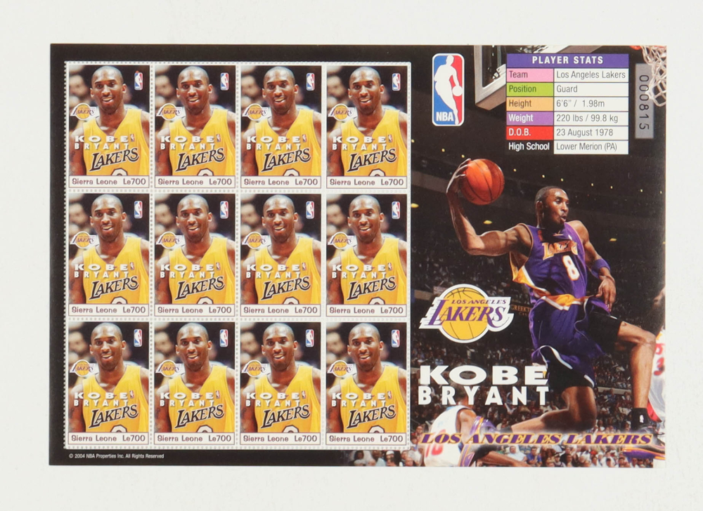 Kobe Bryant Lakers Full Uncut Stamp Sheet | Pristine Auction