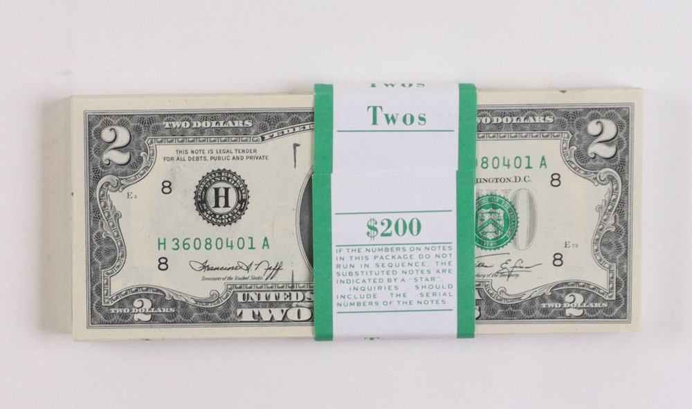 Set of (100) 1976 $2 Two Dollar Federal Notes with Consecutive Serial ...